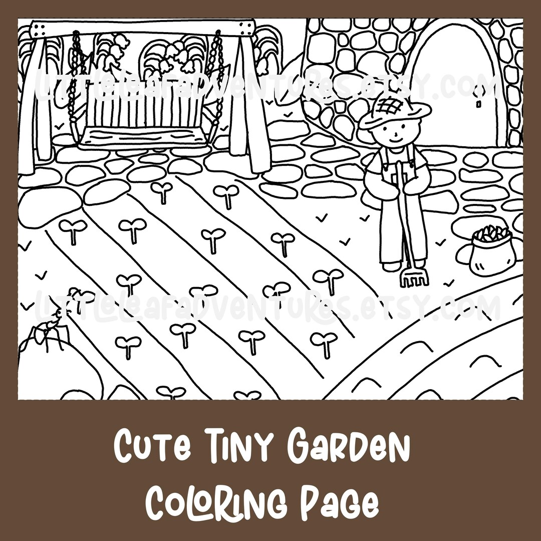 Miniature Gardener Coloring Page - Etsy