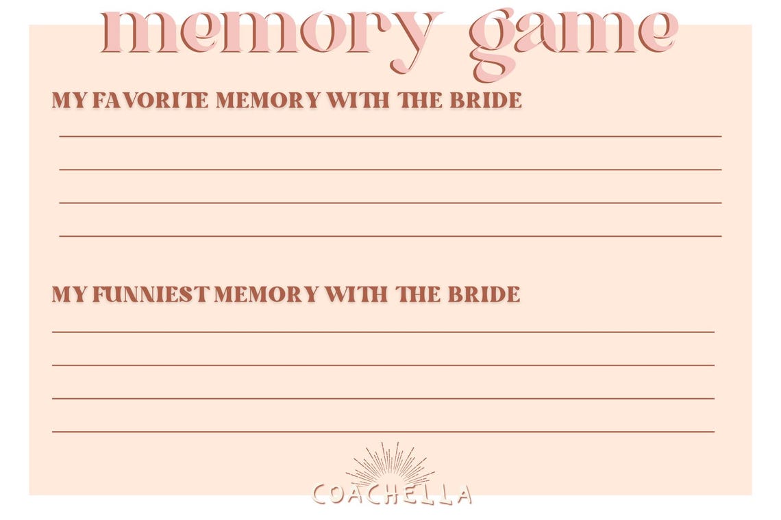 Favorite Memories With the Bride - Bachelorette Party Memory Game ...
