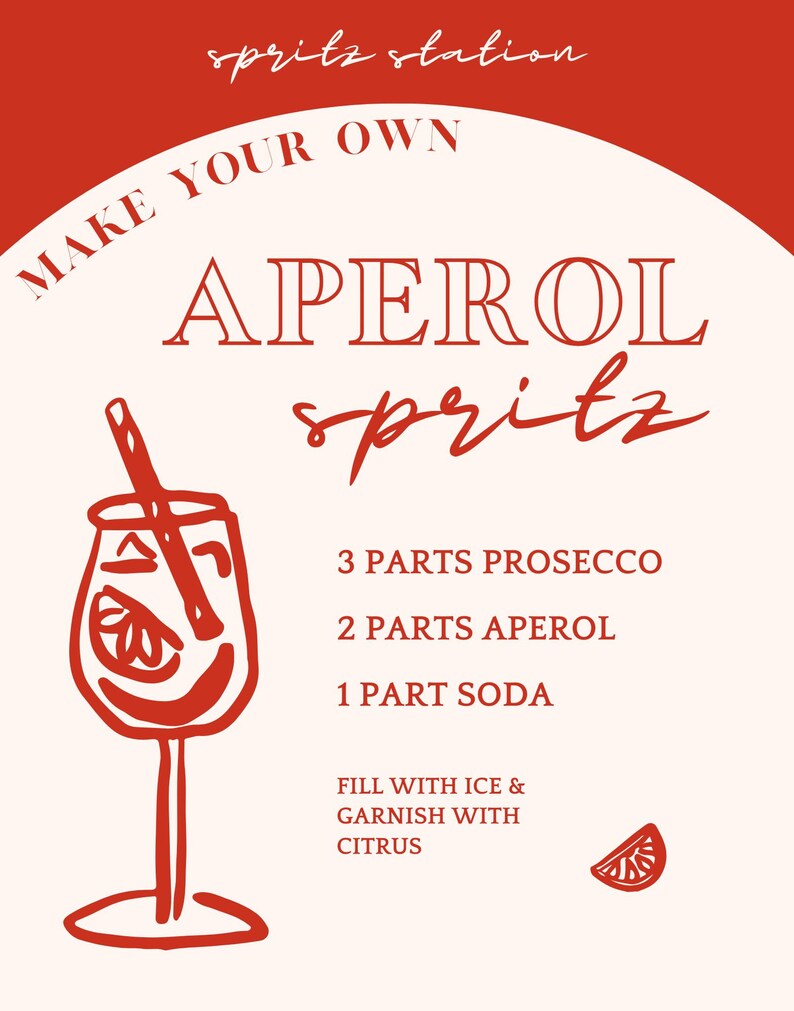 Spritz Station 11x14 Sign - Printable Digital Template Italian Cocktail ...