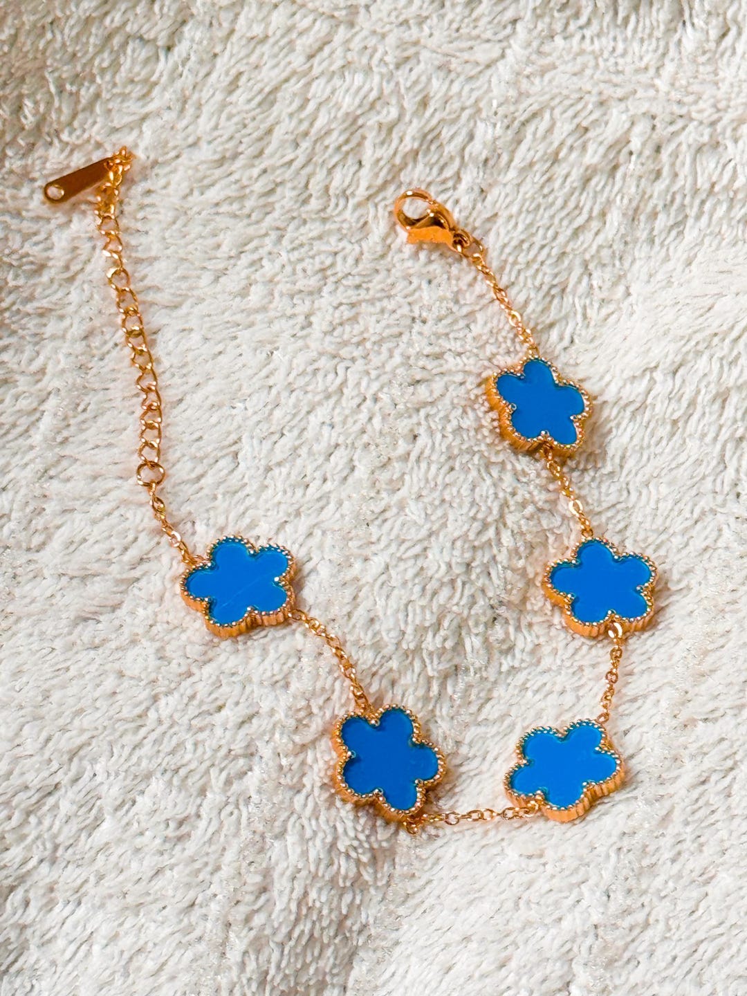 Van Cleef Style 18K Gold Plated Floral Five Leaf Lucky Clover Bracelet ...