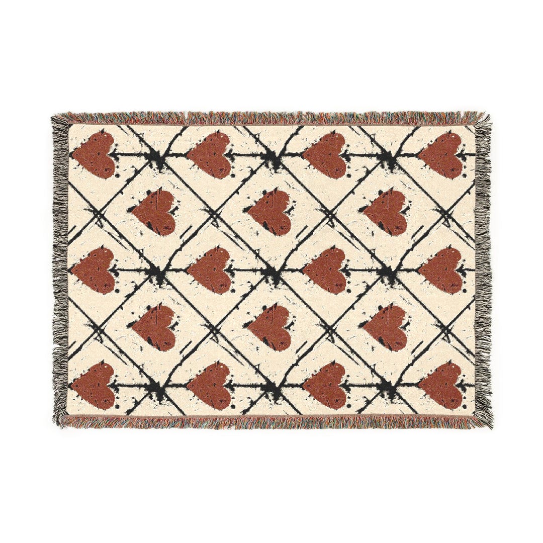 Woven Blanket, Punk Rock Heart Pattern, Goth Black and White, Old ...