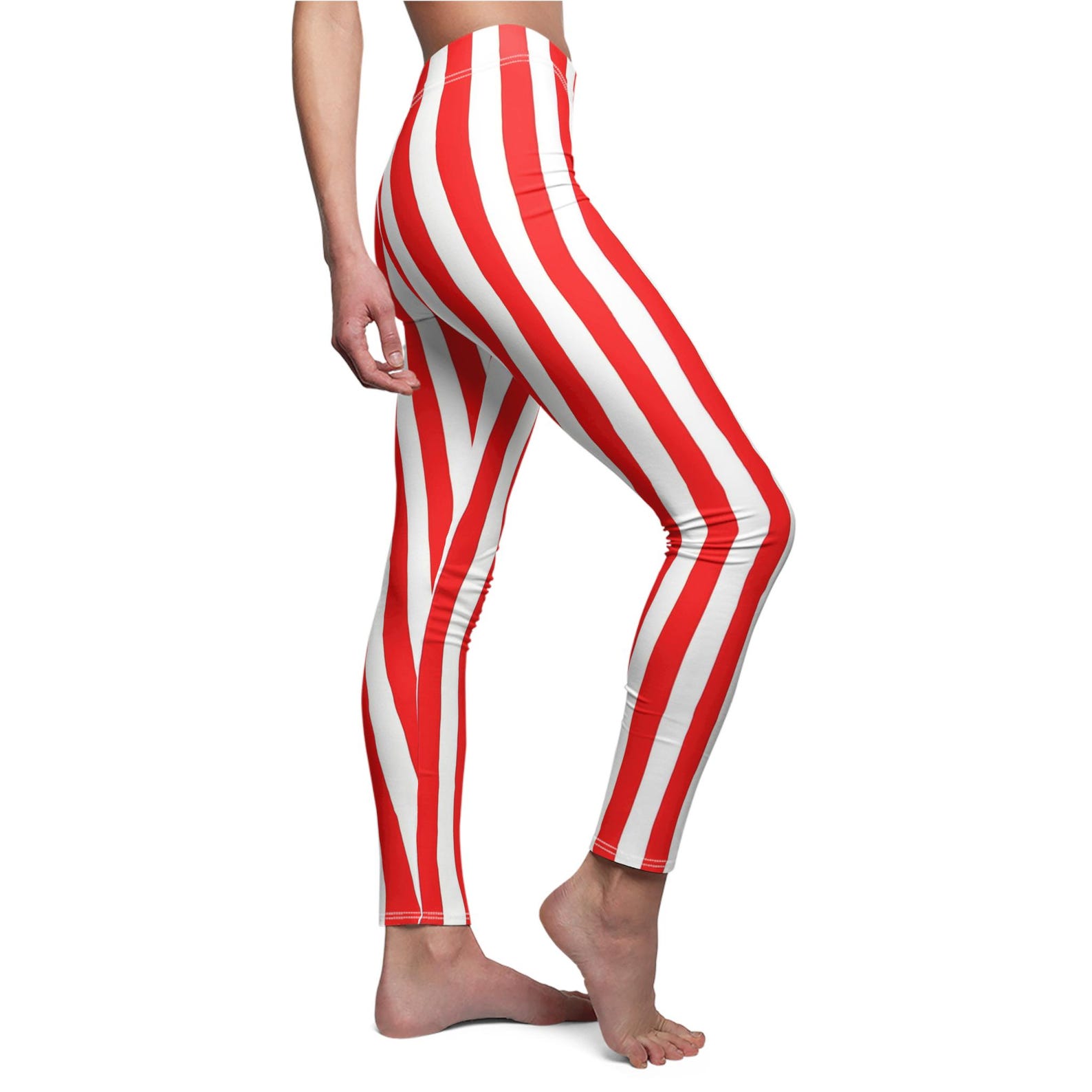 Bold Red Striped Tights Candy Cane Pants Bright Red & White Print ...