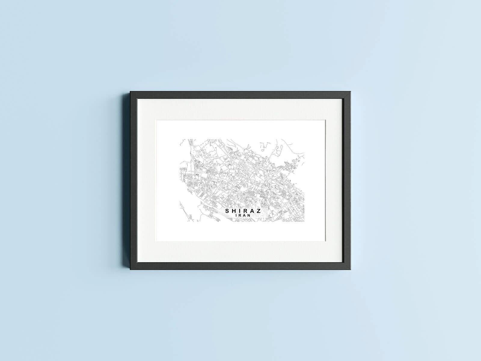 Shiraz City Map, Poster, Shiraz Iran Map, Wall Art, Iranian Cities ...