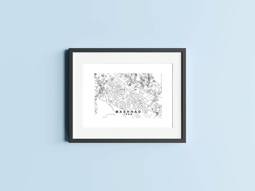 Mashhad City Map, Poster, Mashhad Iran Map Wall Art, Iranian Cities ...