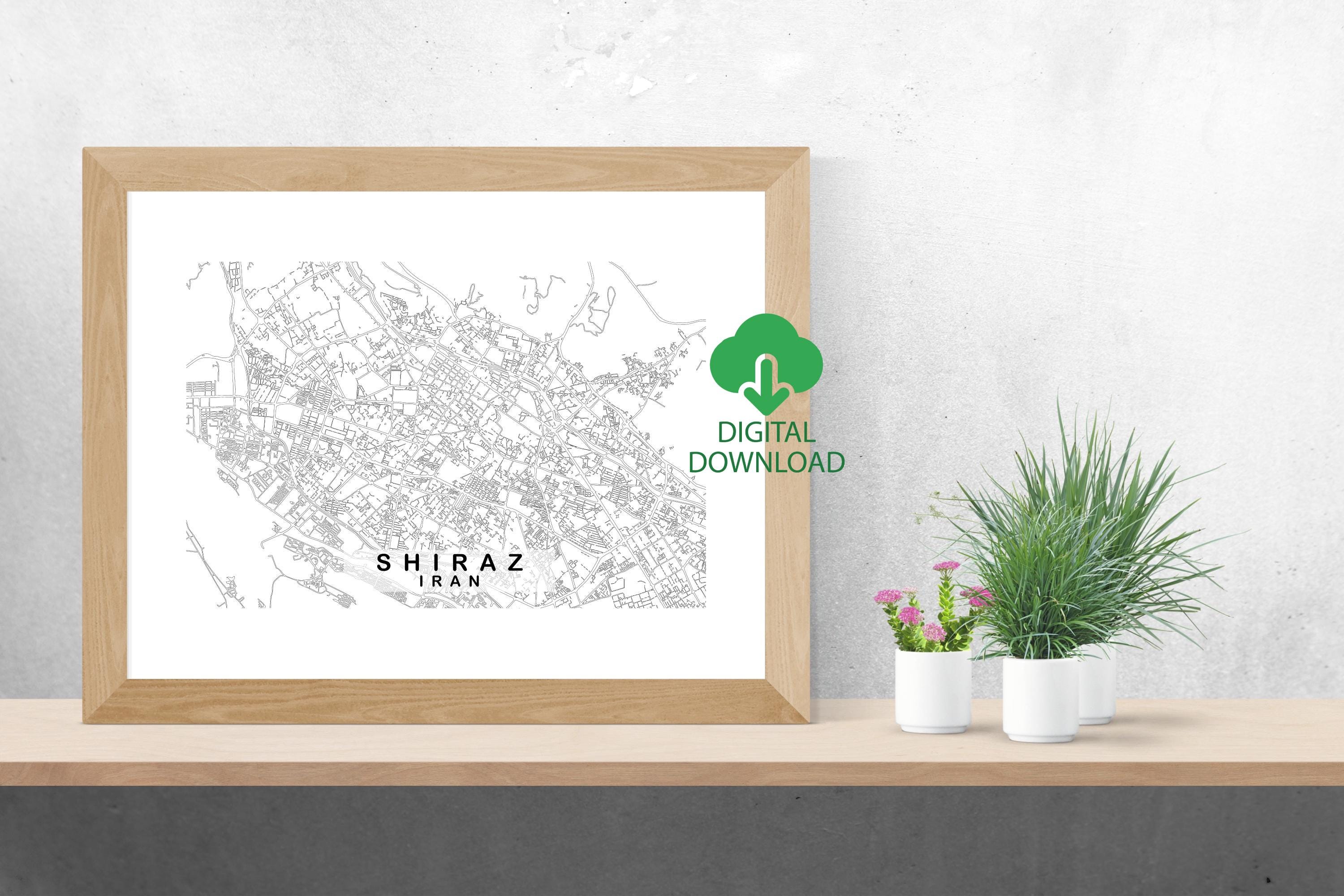 Shiraz City Map, Poster, Shiraz Iran Map, Wall Art, Iranian Cities ...