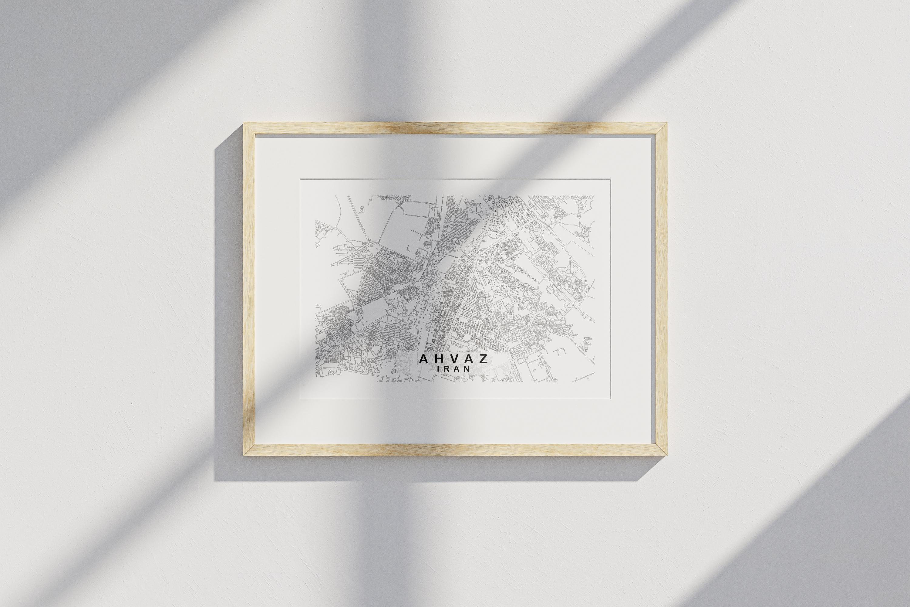 Ahvaz City Map, Poster, Ahvaz Iran Map, Wall Art, Iranian Cities, Ahvaz ...