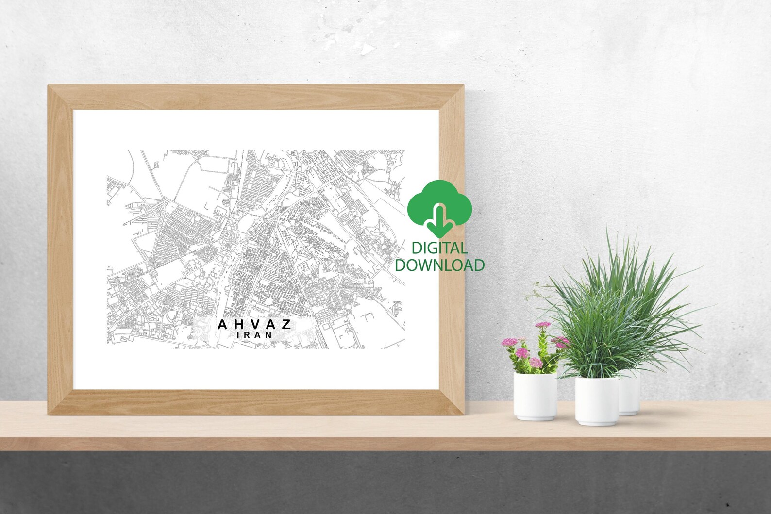 Ahvaz City Map, Poster, Ahvaz Iran Map, Wall Art, Iranian Cities, Ahvaz ...