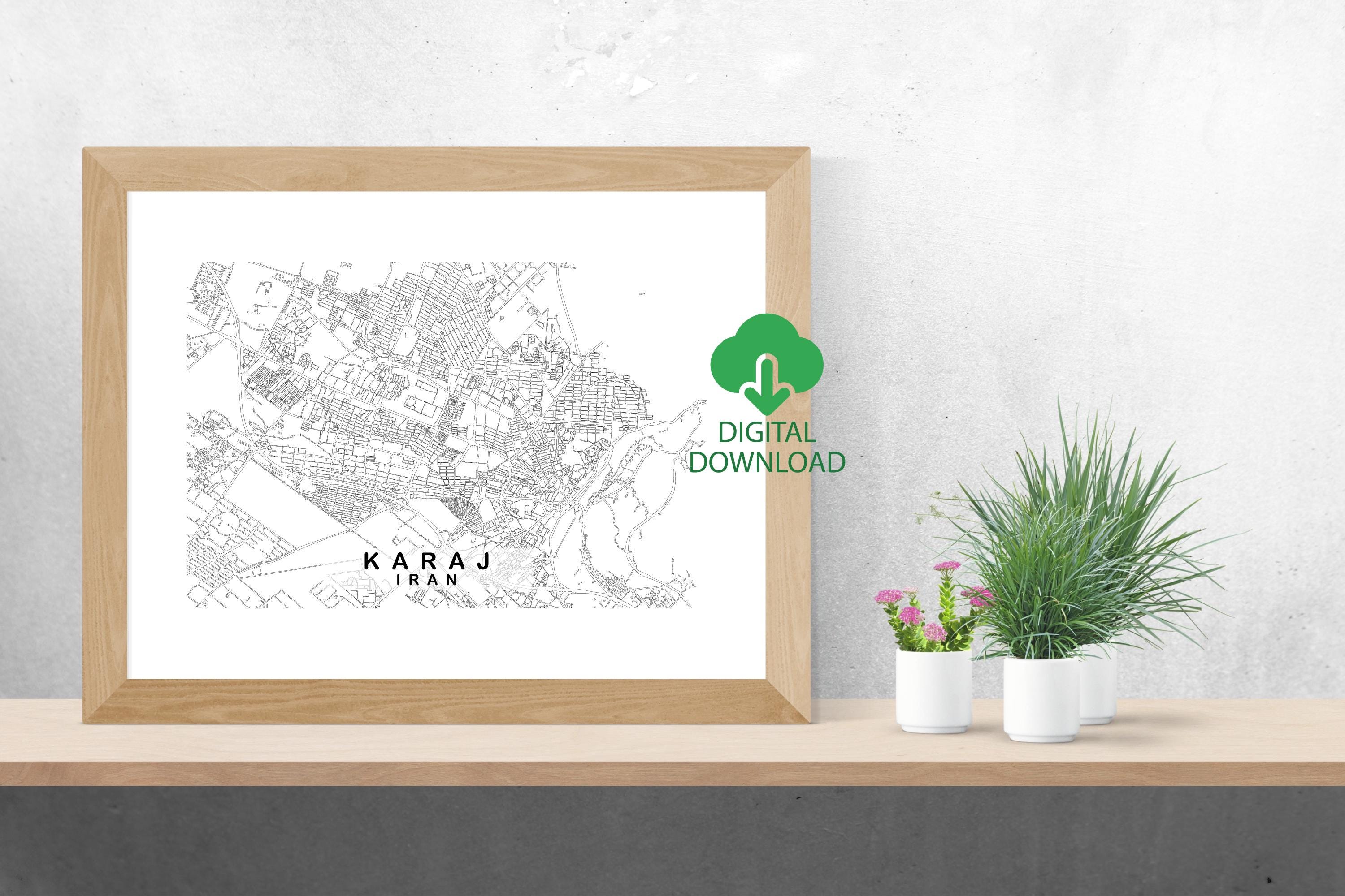 Karaj City Map, Poster, Karaj Iran Map, Wall Art, Iranian Cities, Karaj ...