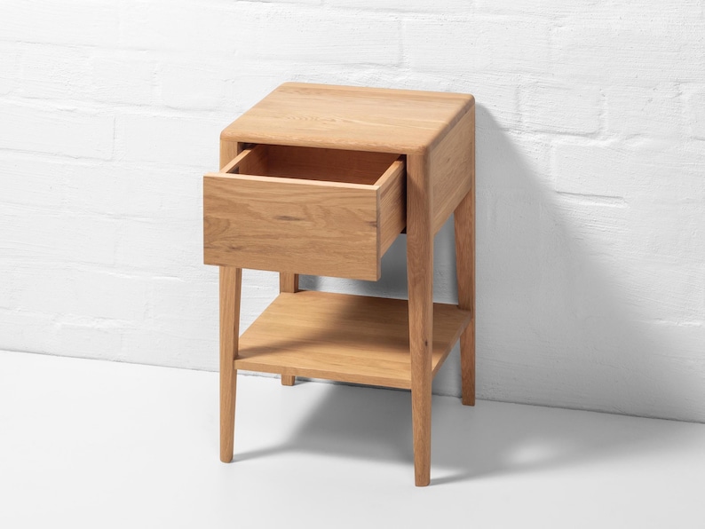 Solid White Oak Nightstand With Drawer - Compact Bedside Table, 22 or ...