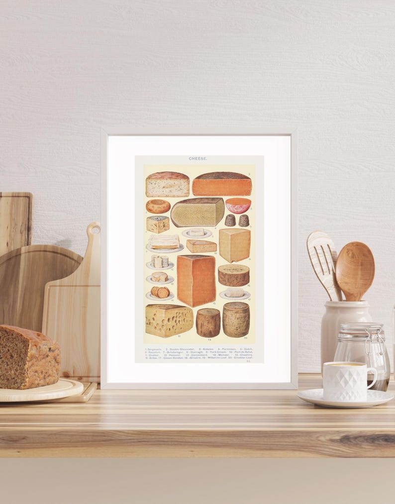 Vintage Fruit & Cheese Kitchen Art Prints: Botanical Foodie Decor (set ...