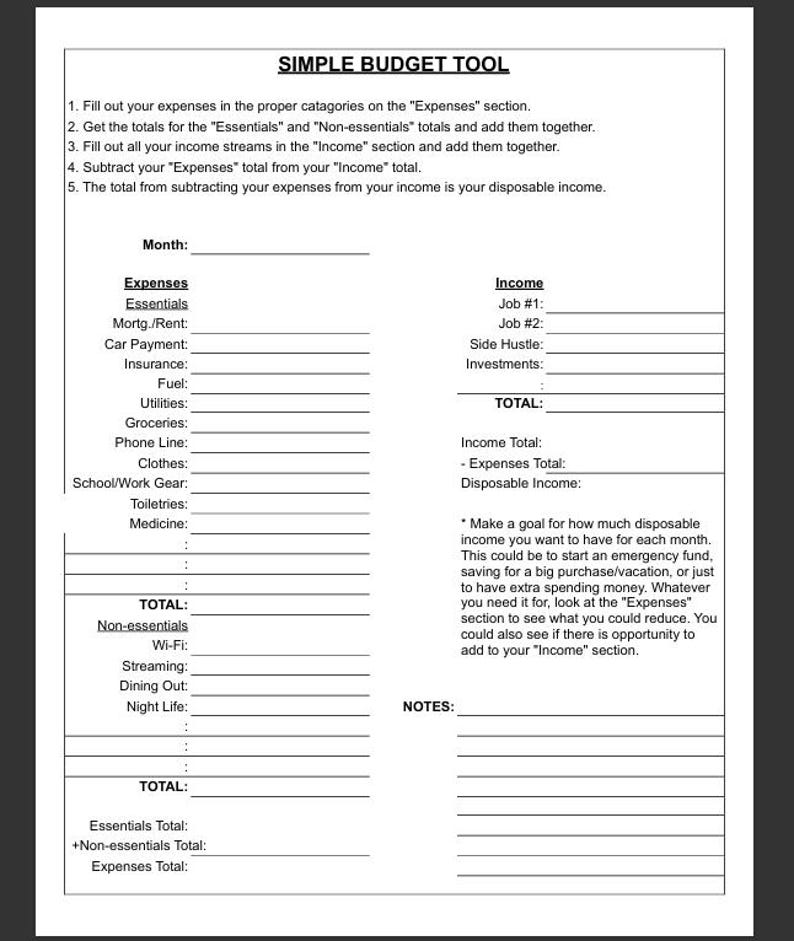 Simple Budget Planner - Etsy