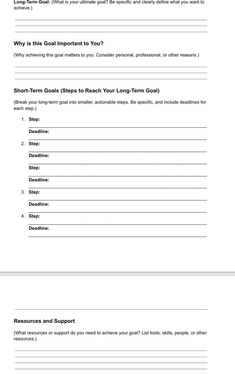 Goal Setting Worksheet - Etsy