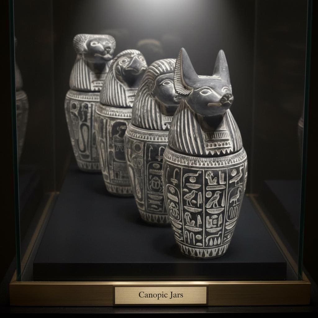 Ancient Egyptian Canopic Jars Set: Sacred Funerary Vessels of ...