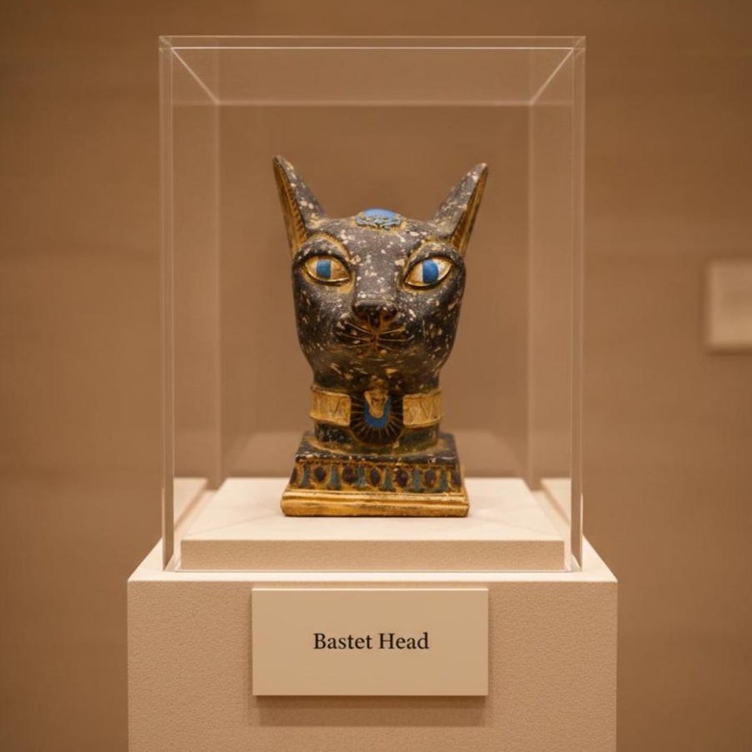 Ancient Egyptian Bastet Head Statue: Cat Goddess of Protection, Rare ...