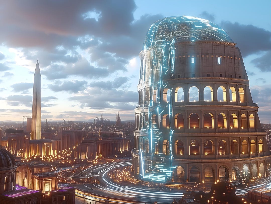 Colosseum Futuristic Digital Art - Sci-fi Architecture in a Neon World ...