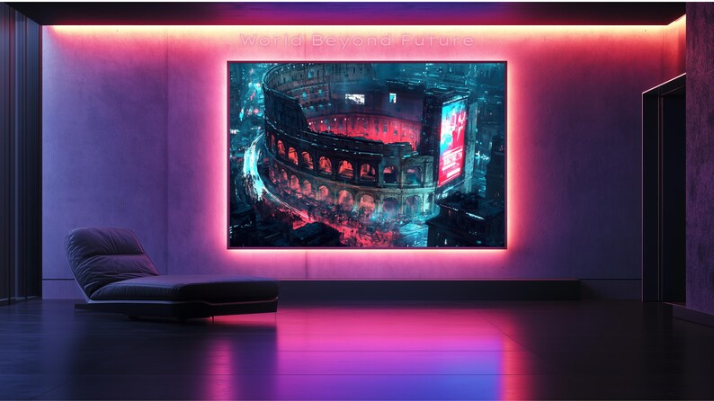 Colosseum Cyberpunk Digital Art - Neon Dystopia Meets Ancient Rome - Etsy