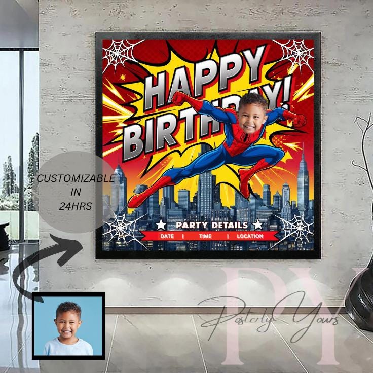 Spiderman Birthday Customizable Poster, Superhero Birthday Poster ...