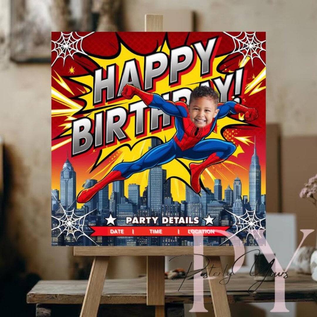 Spiderman Birthday Customizable Poster, Superhero Birthday Poster ...