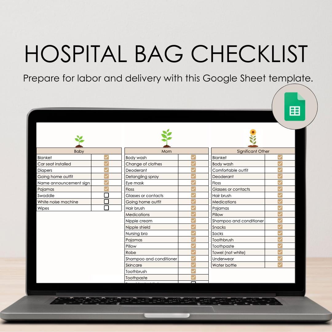Hospital Bag Checklist for Labor and Delivery - Google Sheets Template ...