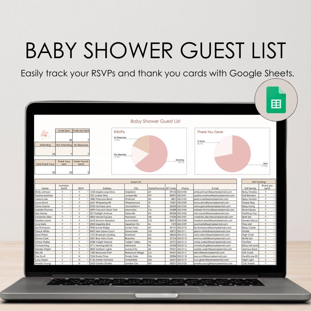 Baby Shower Guest List Tracker for Google Sheets, Guest List Template ...