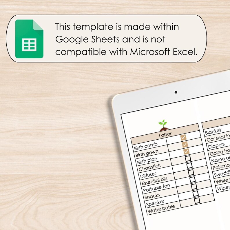 Hospital Bag Checklist for Labor and Delivery - Google Sheets Template ...