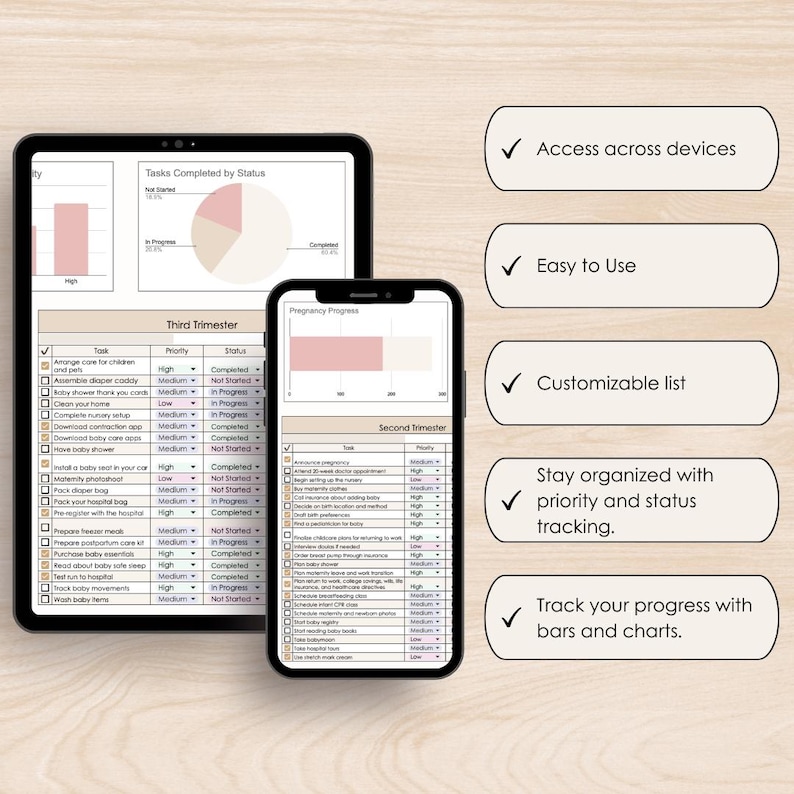 Pregnancy Checklist by Trimester Google Sheets, Baby Planner ...