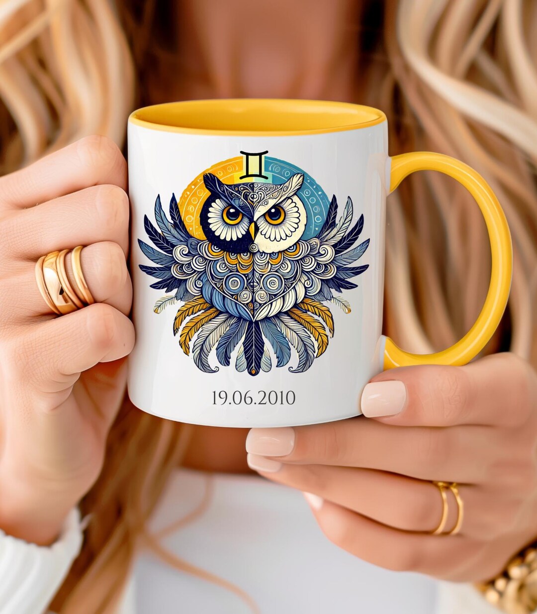 Unique Gemini Mug – Custom Date Owl Cup, Personalized Astrology Gift ...