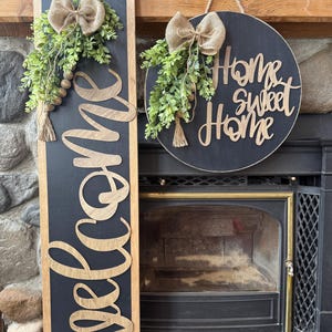 Rustic Farmhouse Welcome Sign – Vertical Wood Porch Decor With Greenery ...