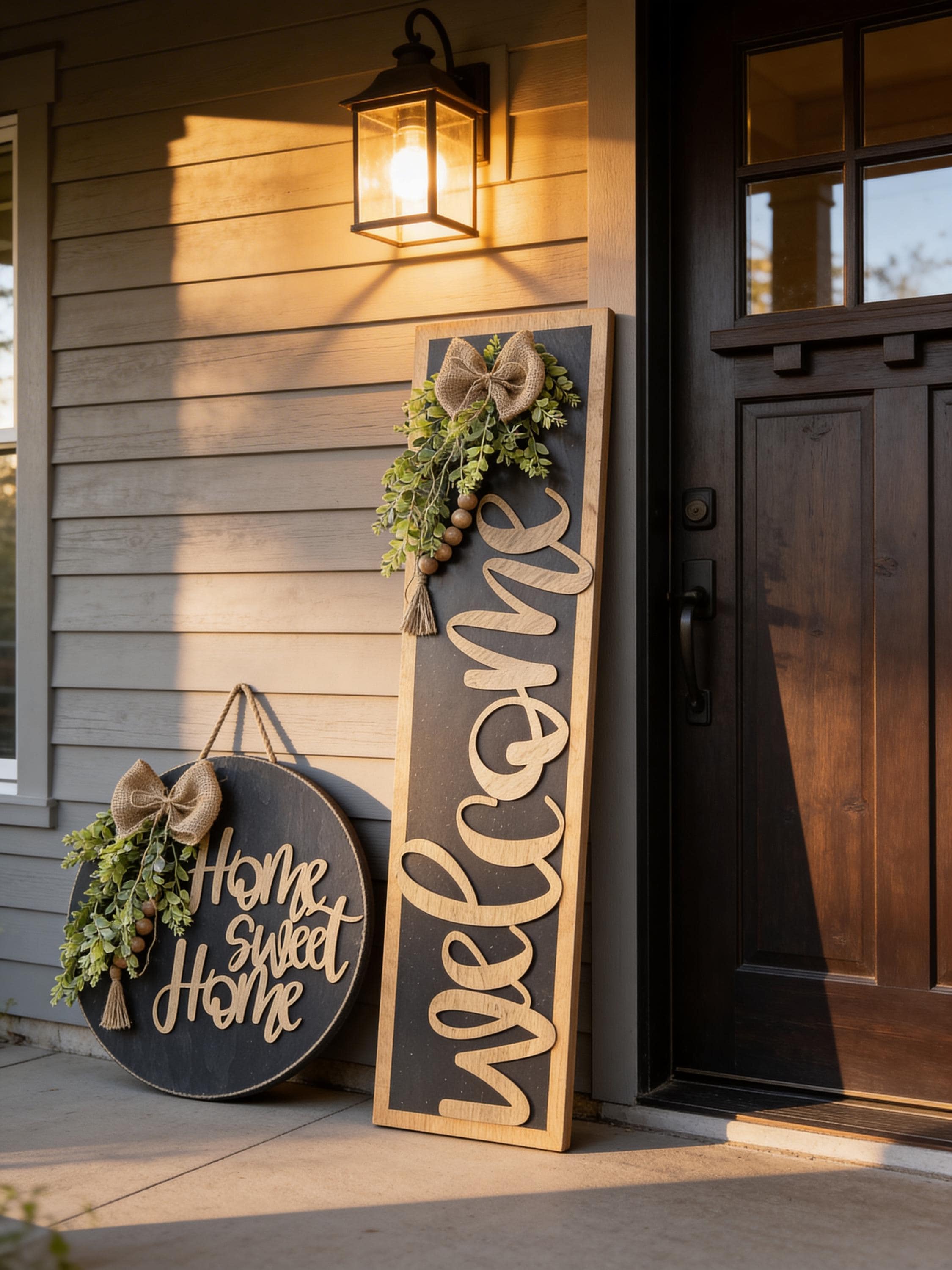 Rustic Farmhouse Welcome Sign – Vertical Wood Porch Decor With Greenery ...