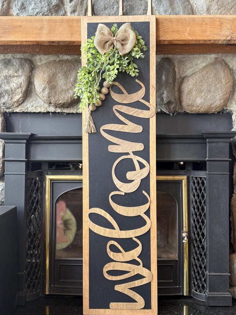 Rustic Farmhouse Welcome Sign – Vertical Wood Porch Decor With Greenery ...