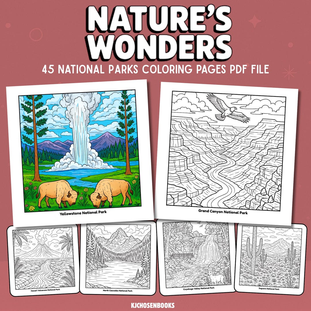 Natures Wonders Coloring Book: 45 Beautiful National Parks Coloring ...