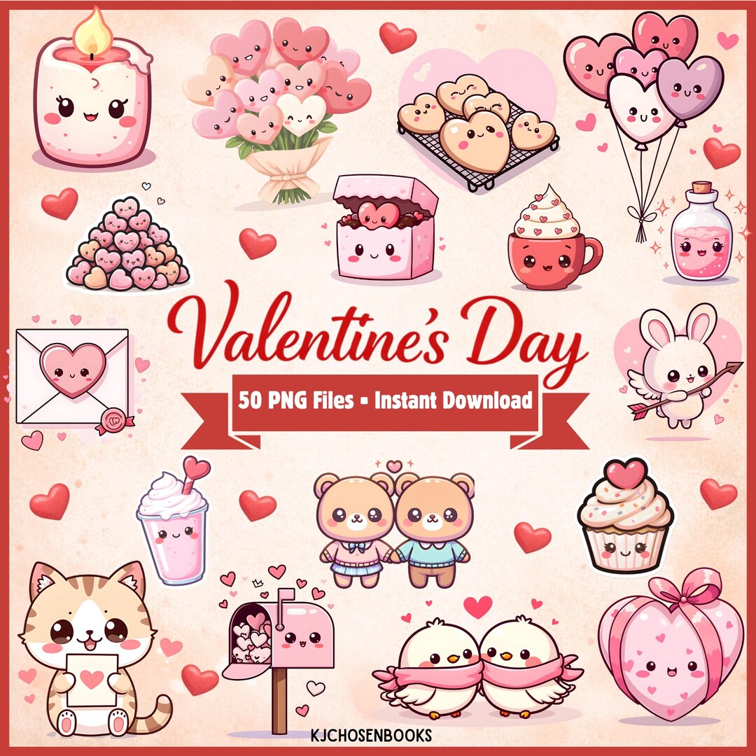 Kawaii Valentine Clipart, Love Animals PNG Files (commercial Use ...