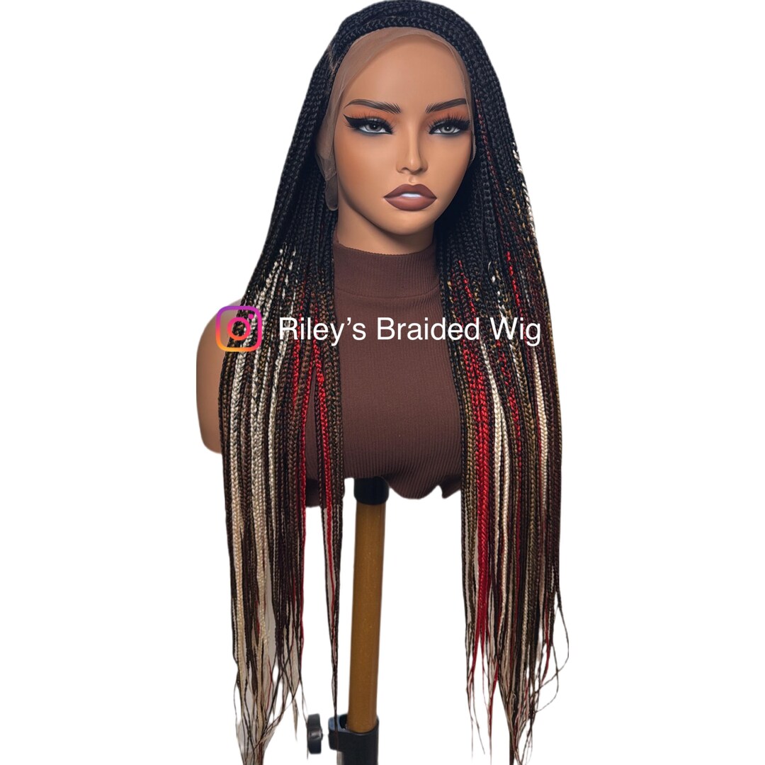 Multicoloured Knotless Braids Full Lace Braided Wig, Box Braids ...
