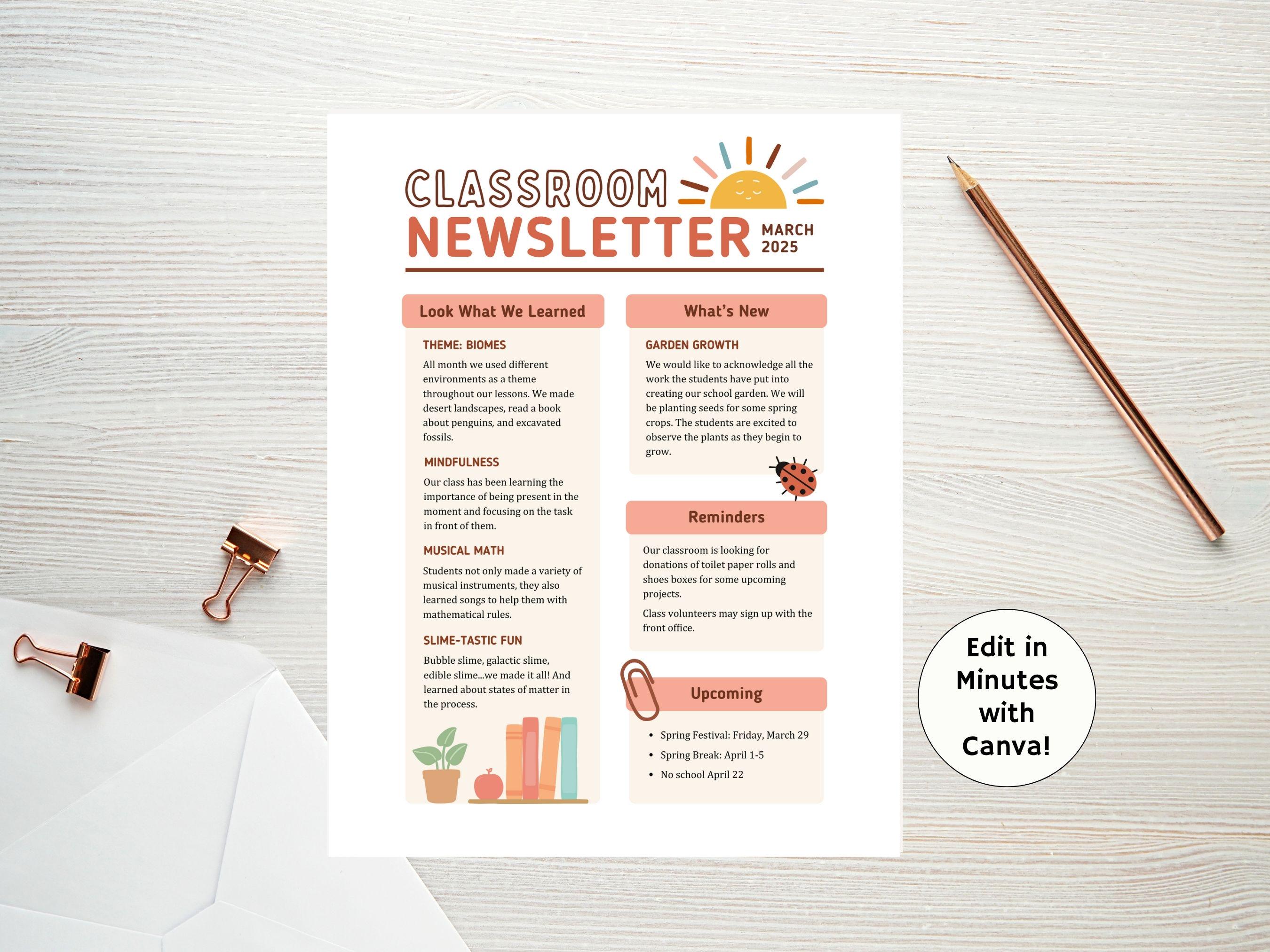 Classroom Newsletter Canva, School Newsletter Template Editable ...
