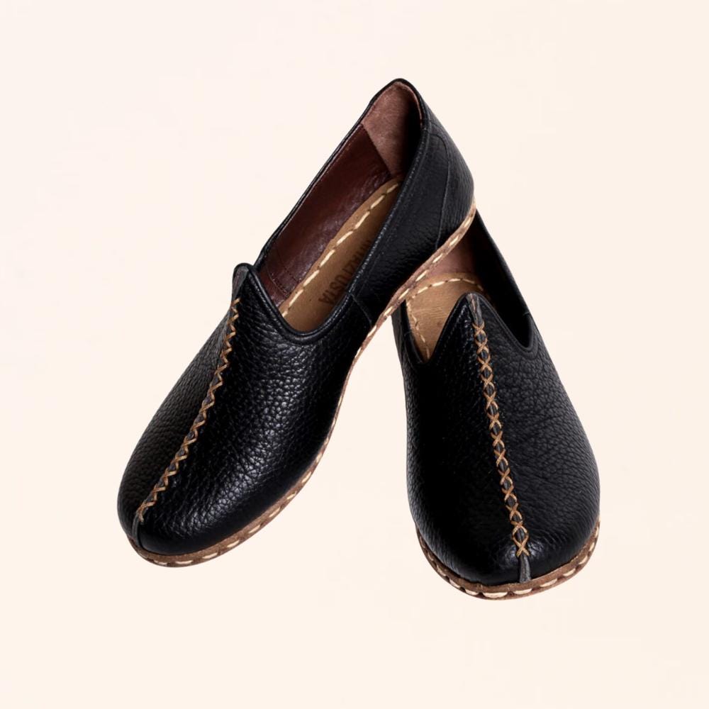 Black Barefoot Grounding Shoe, Energy-balancing Leather Shoe, Black ...