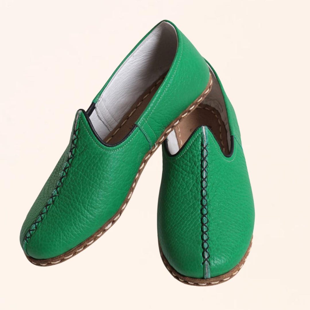 Green Authentic Turkish Yemeni, Energy-balancing Leather Shoe, Barefoot ...