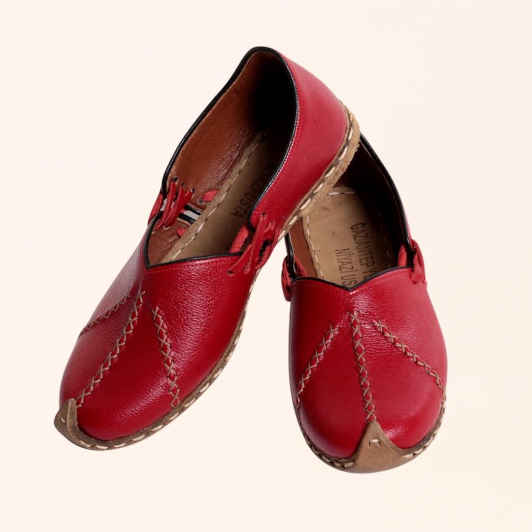 Red Barefoot Grounding Shoe, Red Leather Shoes, Authentic Turkish ...