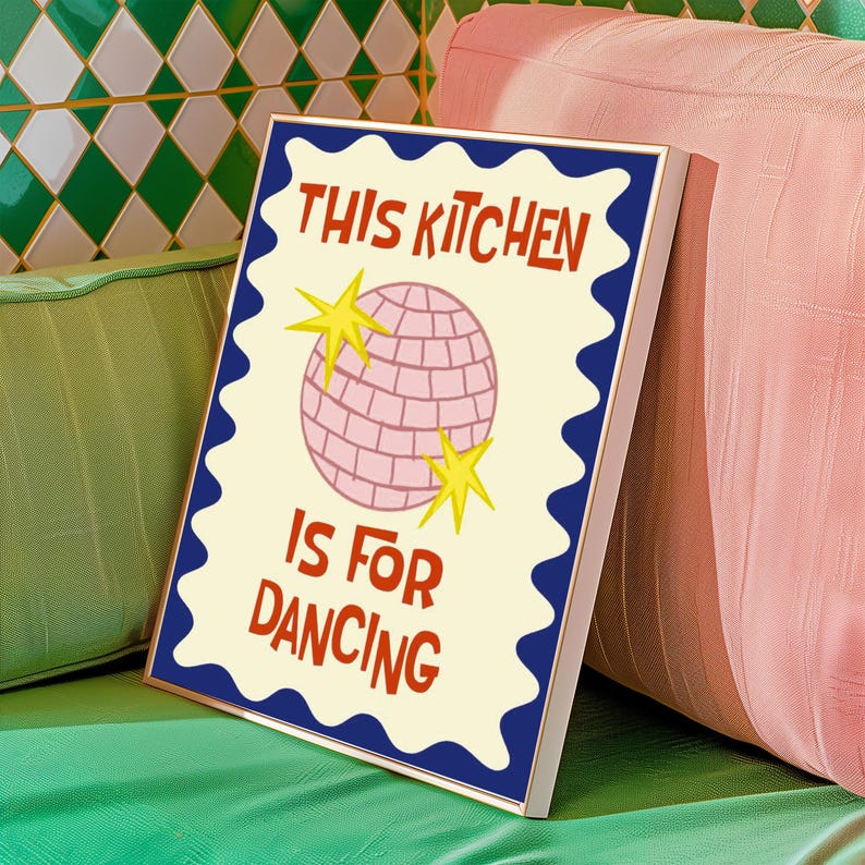 Retro Kitchen Print, Disco Ball Wall Art, Funky Maximalist Decor ...