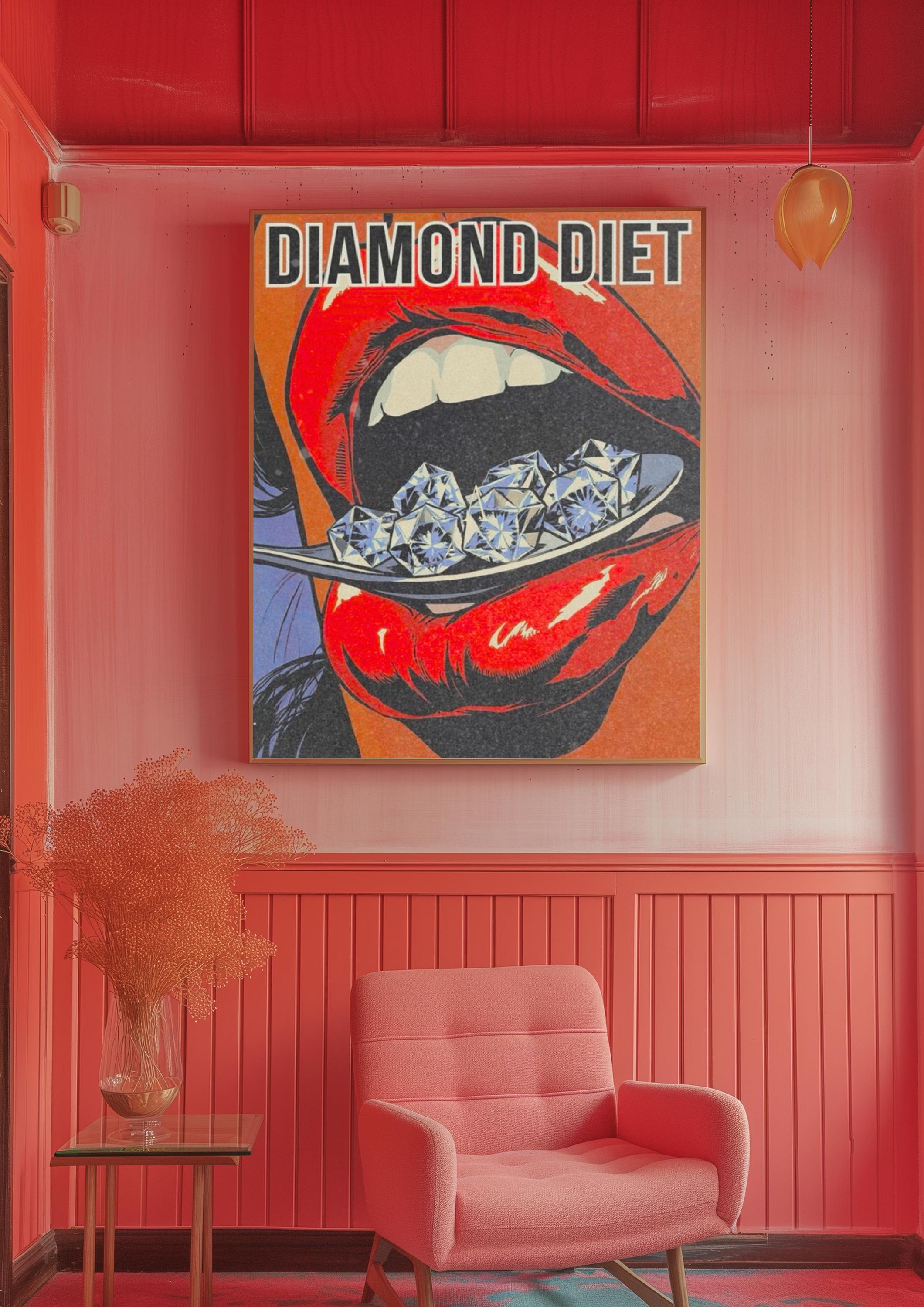 Diamond Diet Pop Art Print – Bold Lips & Gems Retro Poster, Modern Wall ...