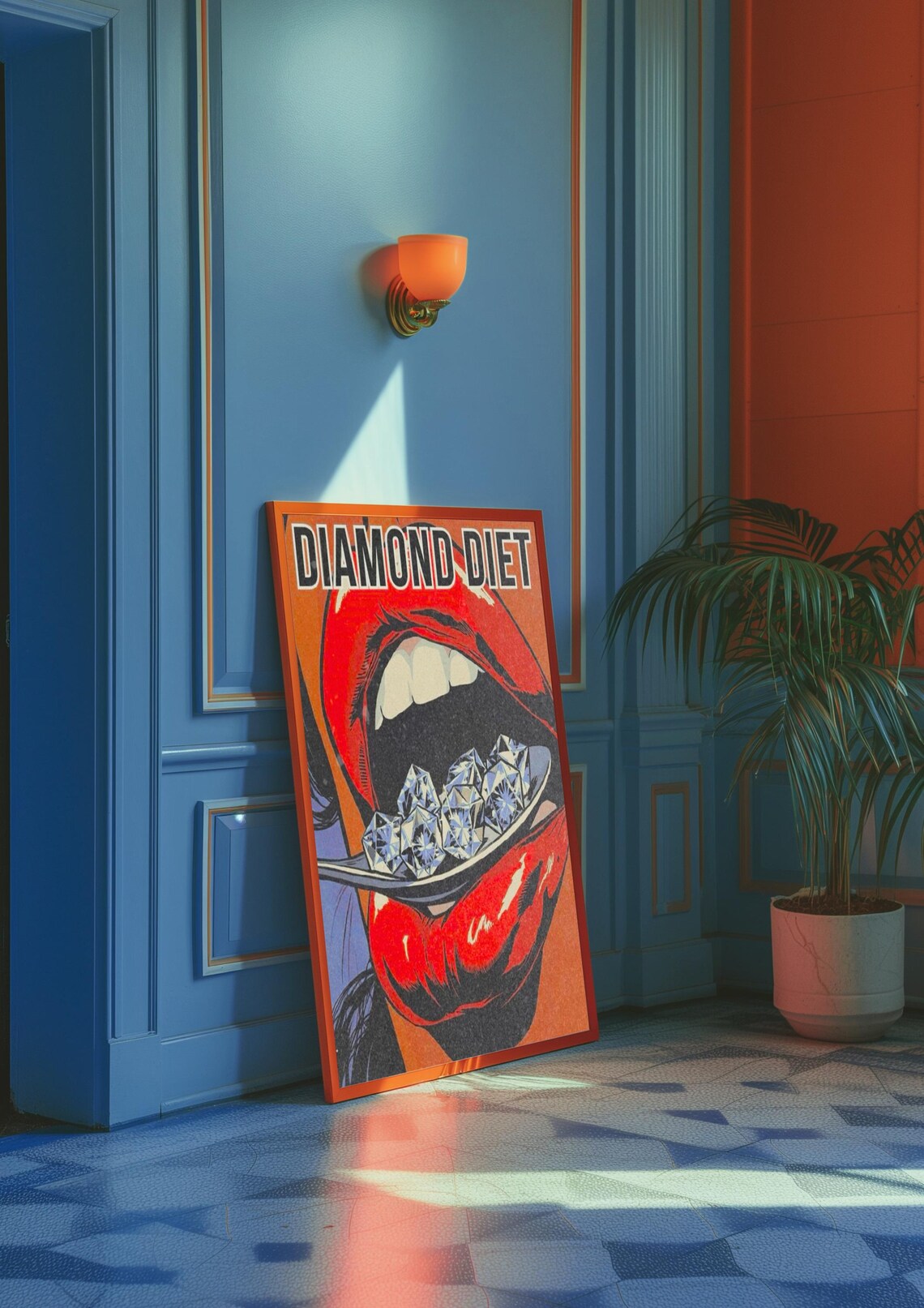 Diamond Diet Pop Art Print – Bold Lips & Gems Retro Poster, Modern Wall ...