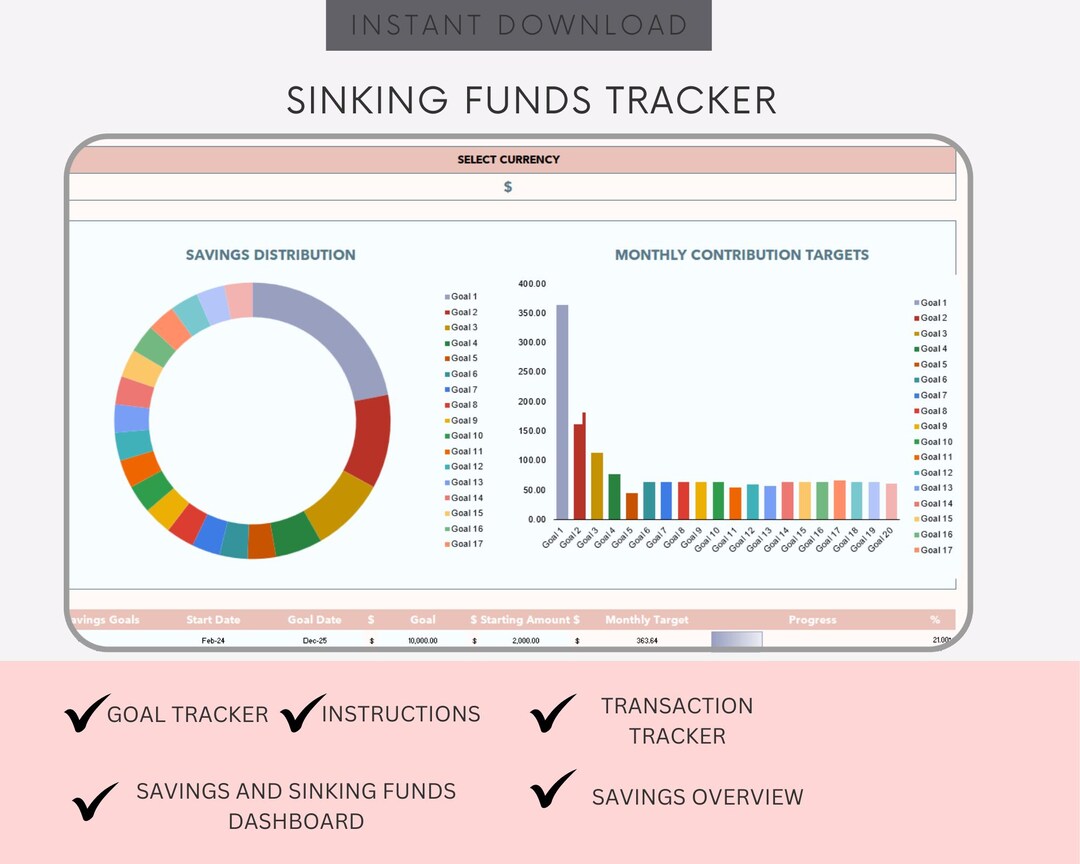 Sinking Funds Tracker Spreadsheet Excel Budget Expense Sheets Saving ...