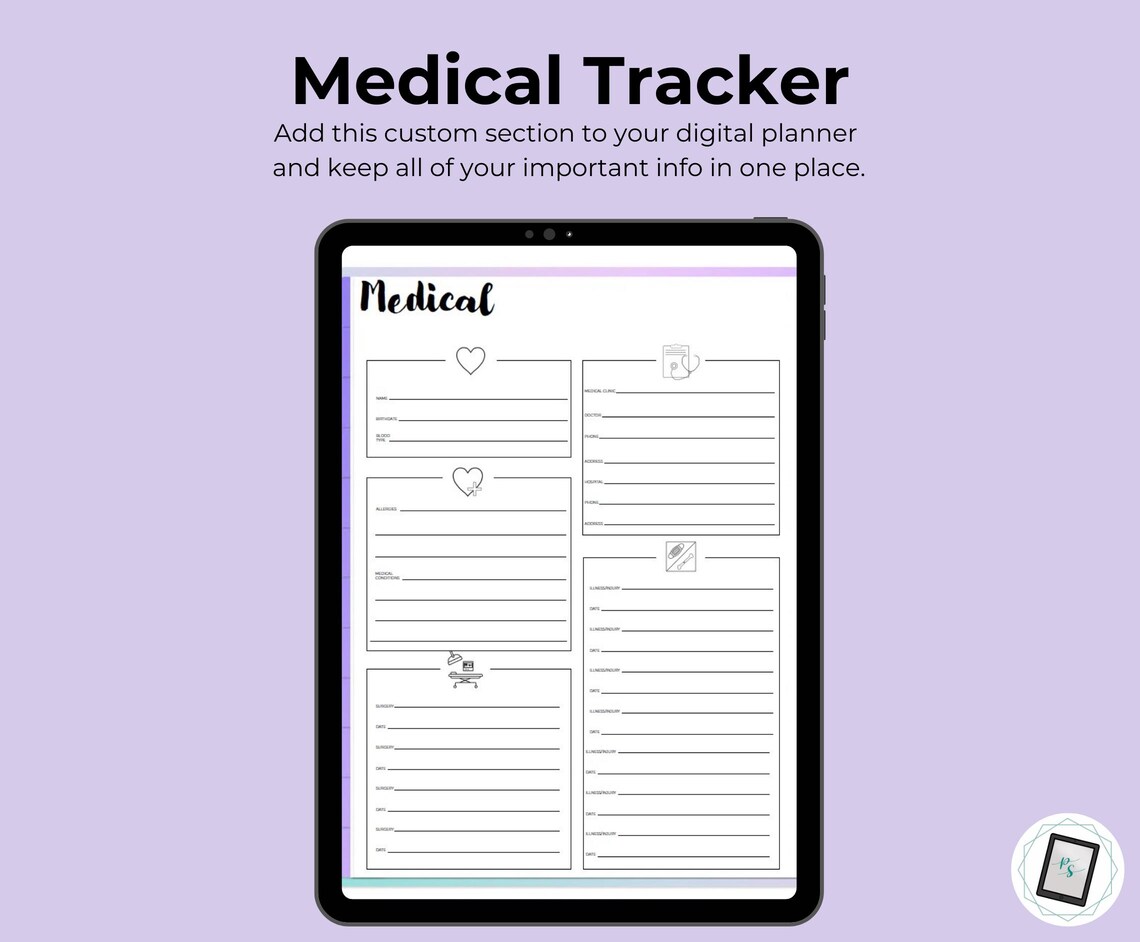 Personal Medical History Tracker | Digital Health Record Planner ...