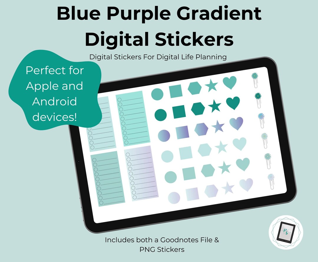 Blue Purple Gradient Digital Stickers: Planner Decorations (goodnotes ...