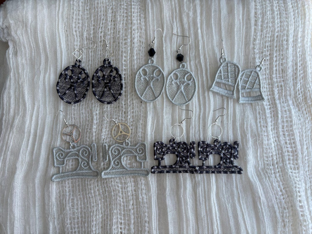 Machine Embroidered Lace Sewing Earrings - Etsy