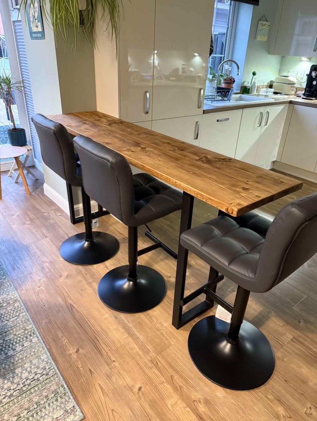 Industrial Wooden Breakfast Bar Table With Steel Legs Multiple Heights ...