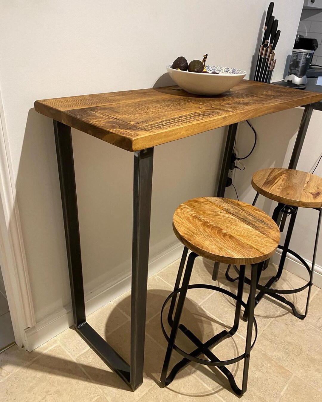 Reclaimed Wooden Breakfast Bar Table With Steel Legs Multiple Heights ...