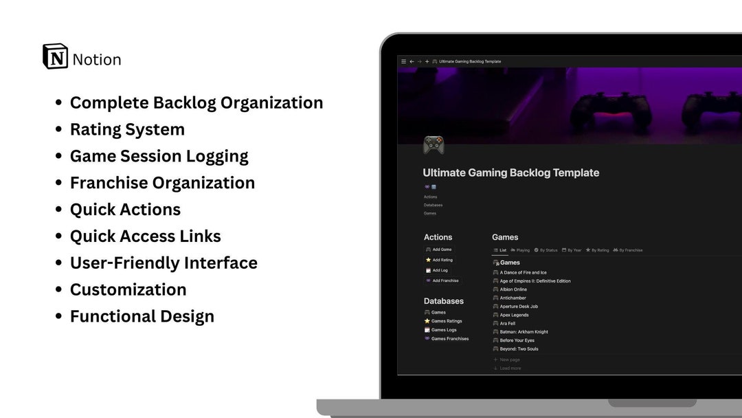 Ultimate Gaming Backlog Notion Template - Etsy