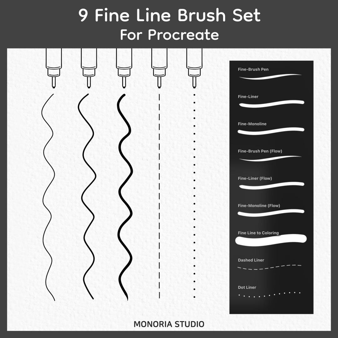 Procreate Fine Line Tattoo Brush Set, Illustration Sketch, Clean Line ...