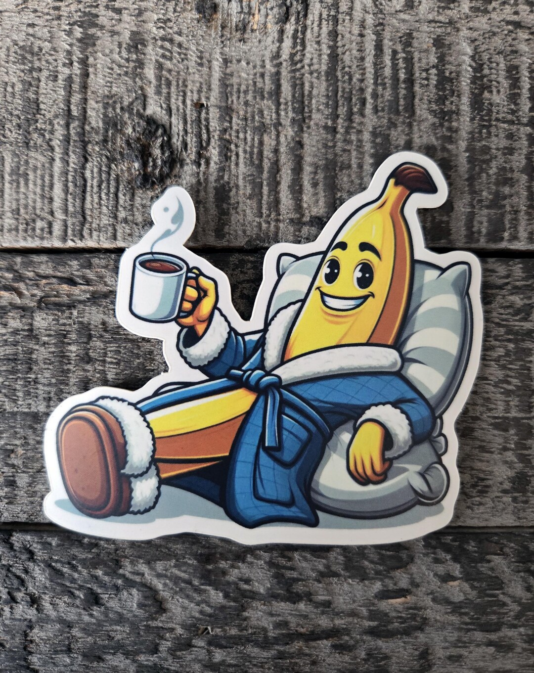 Adorable Banana Coffee Break Vinyl Sticker - Cute and Cozy Fruit Decal ...