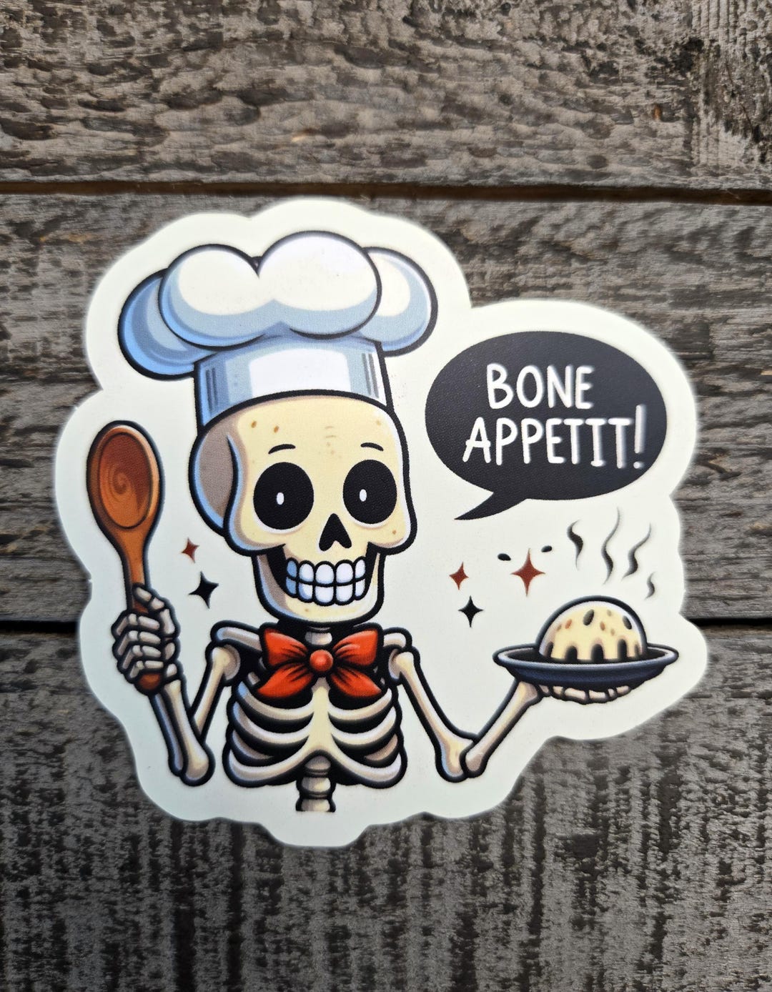 Bone Appétit Skeleton Chef Vinyl Sticker - Funny Kitchen Pun Decal for ...